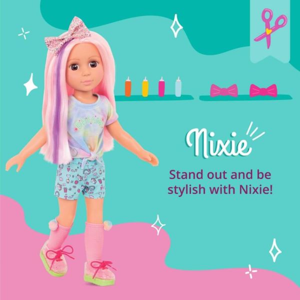 Glitter Girls 14 Inch Poseable Fashion Doll Pink Hair And Brown Eyes Hair Extension Bow